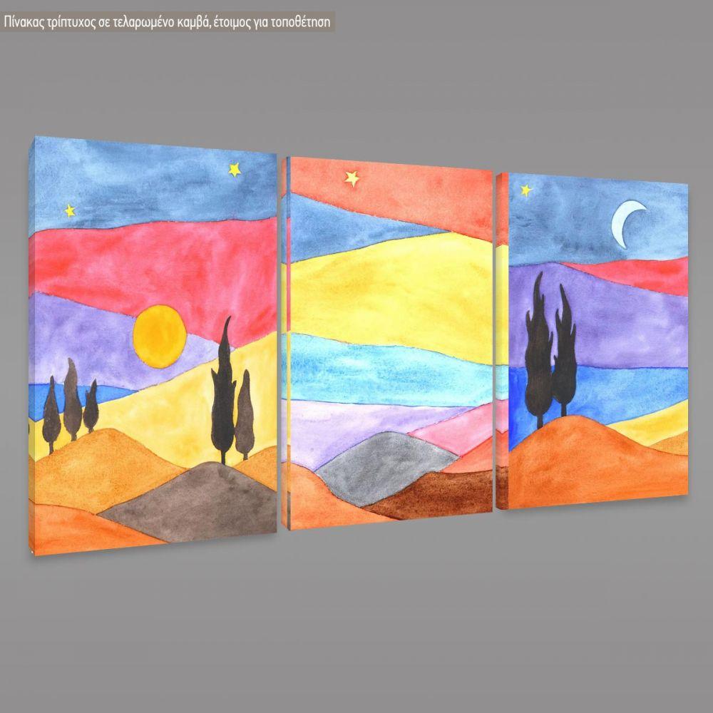 Simple landscape painting, three panels poster