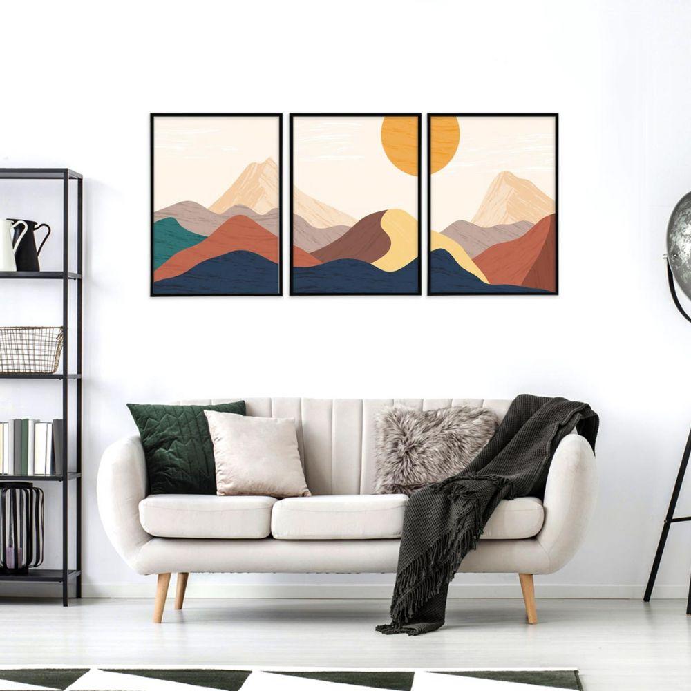 Vectorised mountains landscape, three panels poster