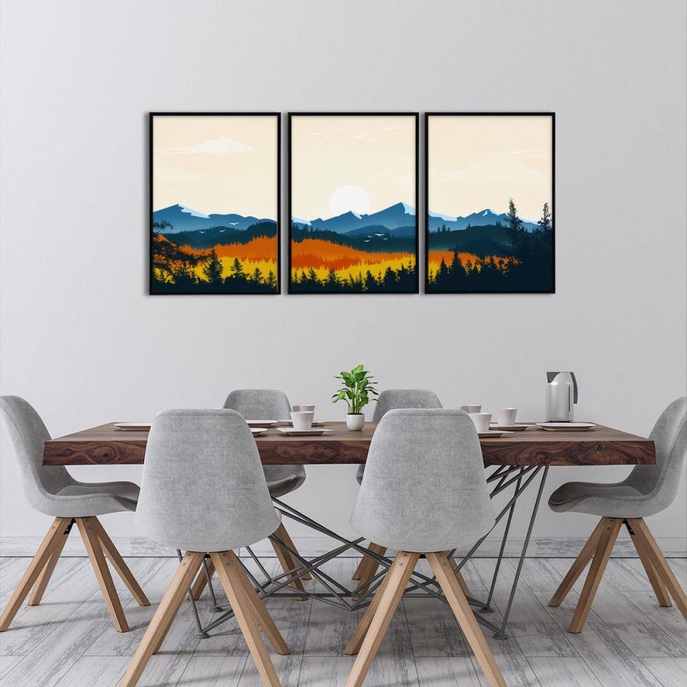 Colorful mountain scenery , three panels poster