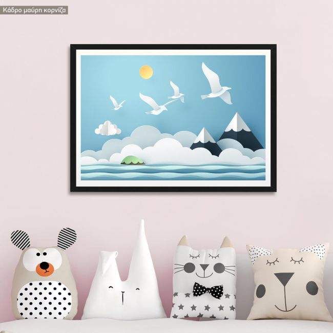 Paper art seagull , poster