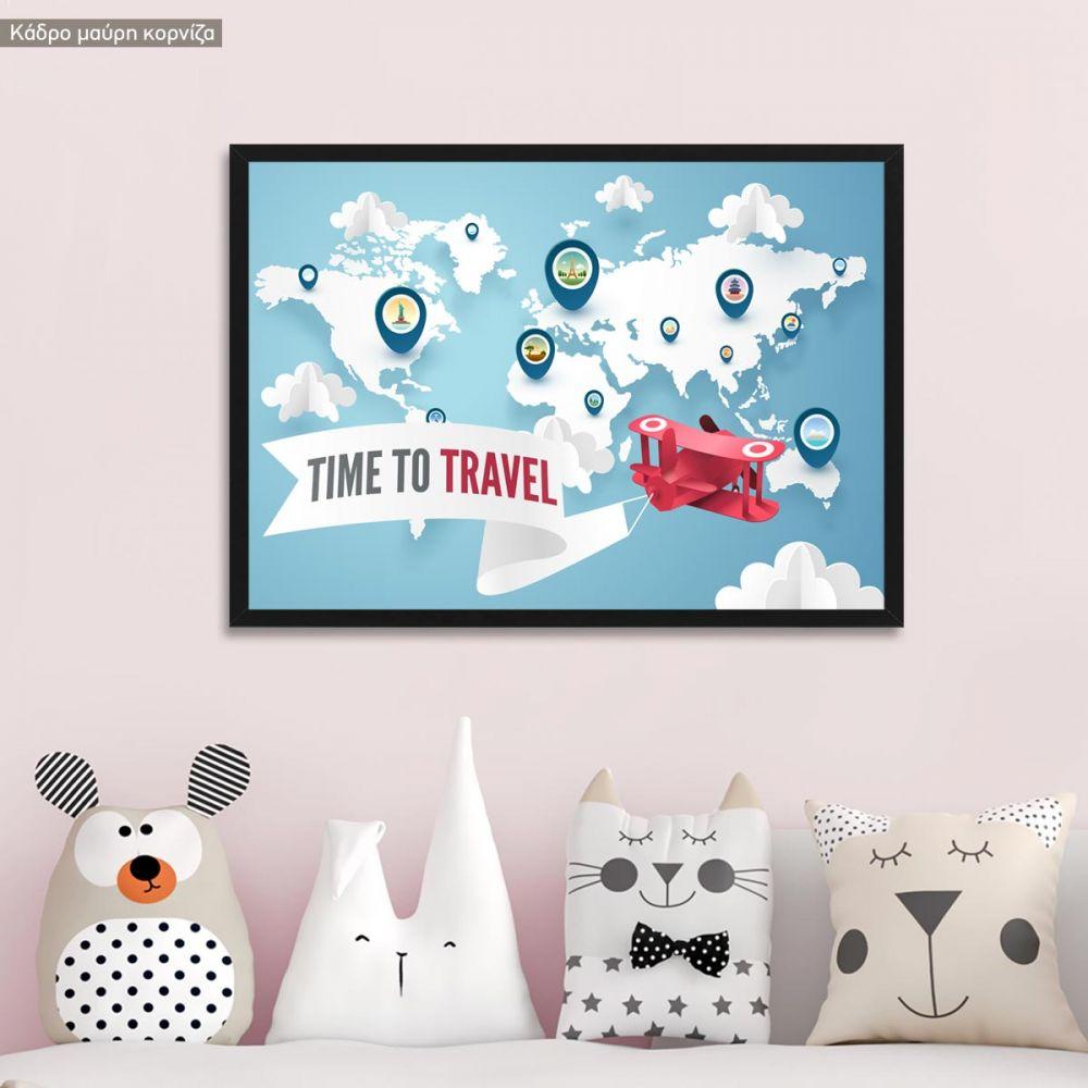 Red Plane Above World Map, κάδρο, καμβάς