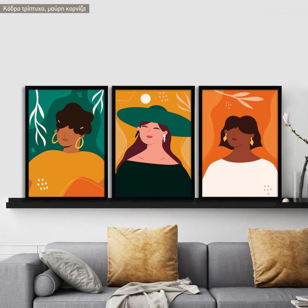 Trendy Fashion Portraits, three panels poster