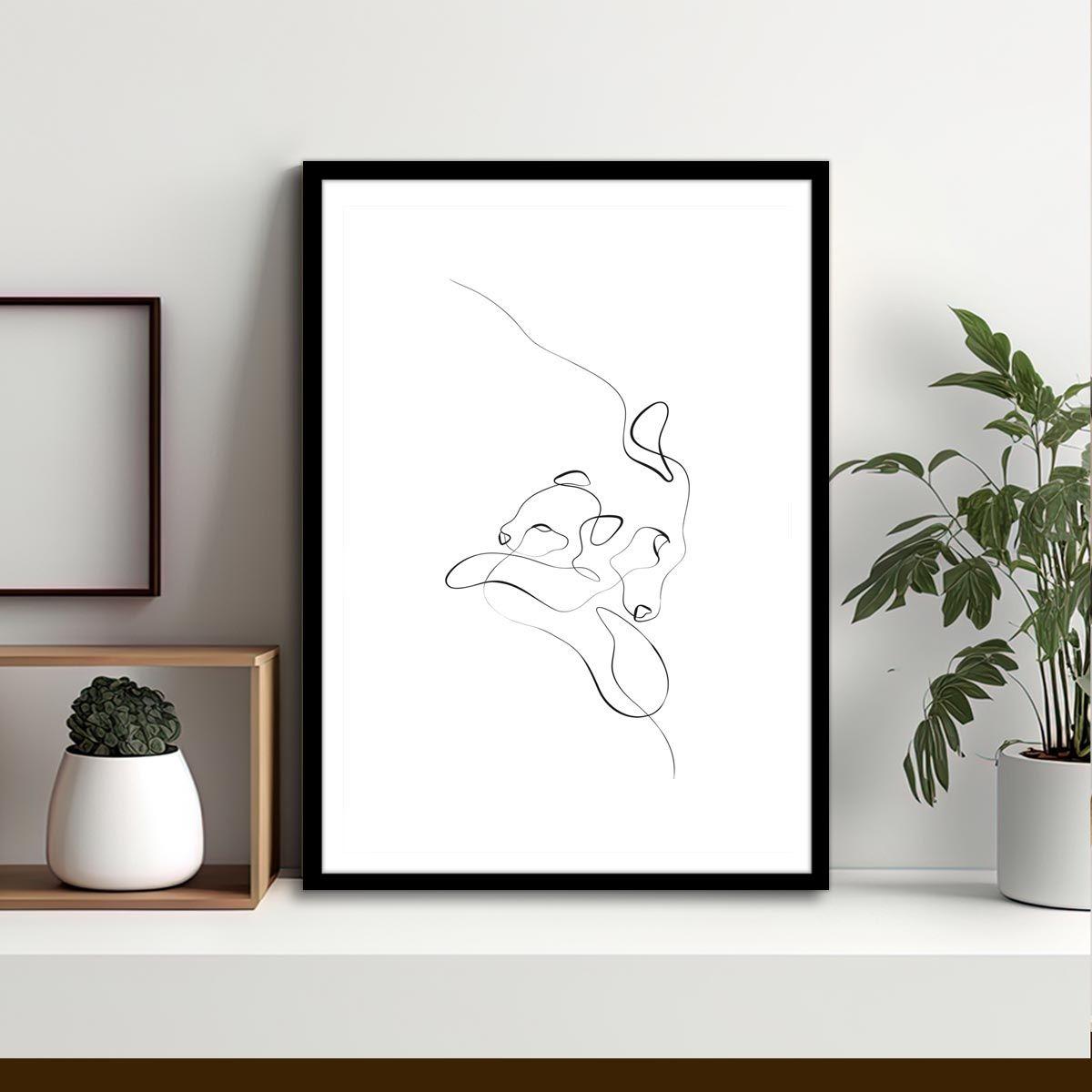 Animals line art, cow and calf, poster