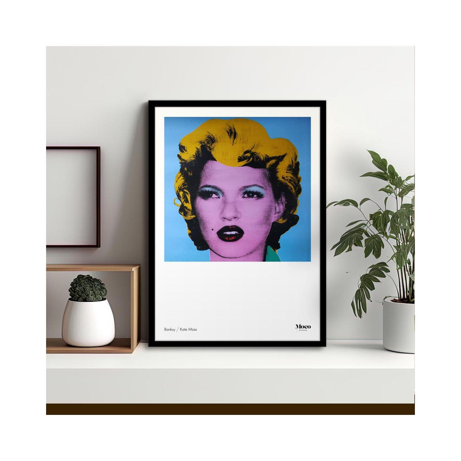 Exhibition poster, Kate Moss on display, Bansky