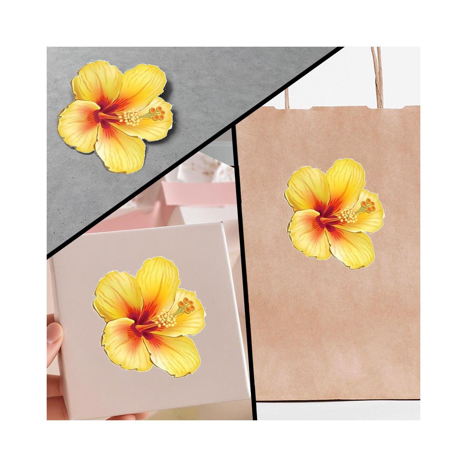 Sticker label die cut, hibiscus flowers