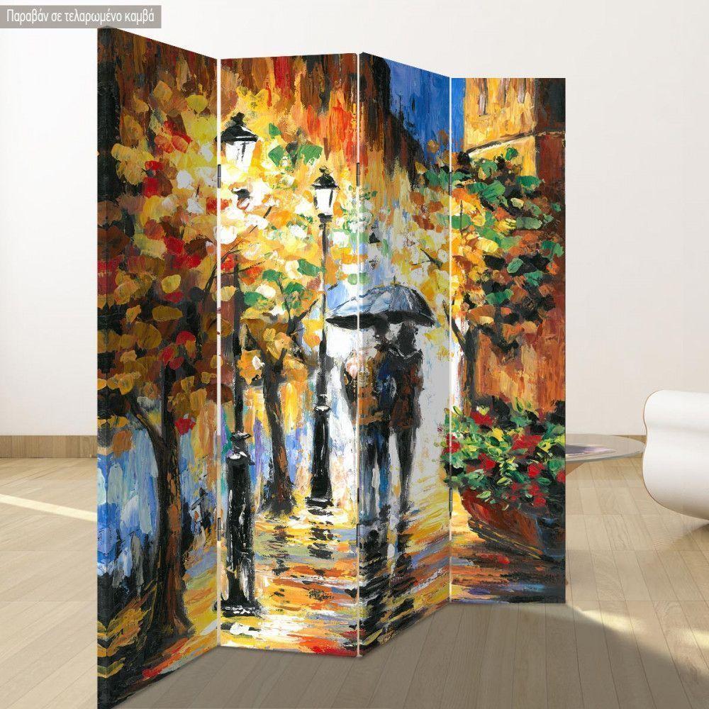 Room divider Couple rain walk
