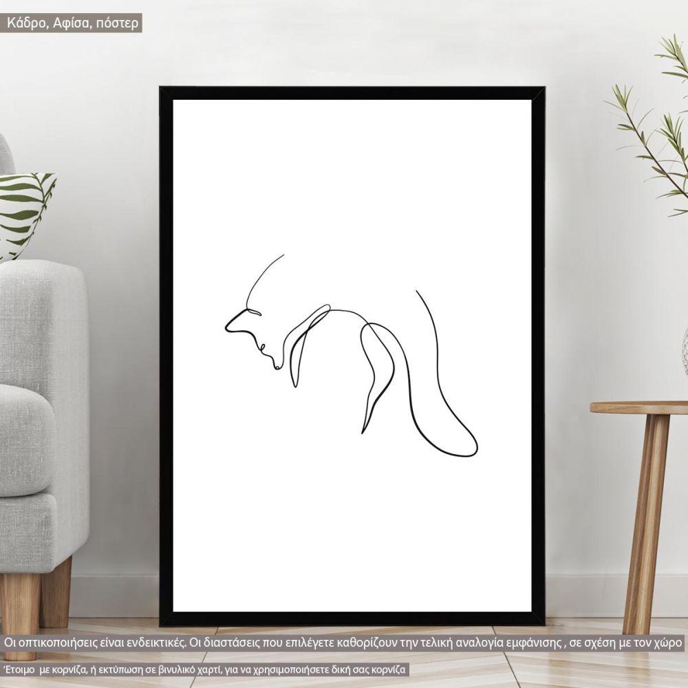 Animals line art, deer with butterfly, poster