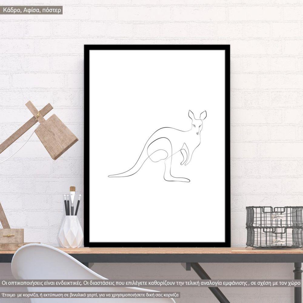 Animals line art, kangaroo, poster