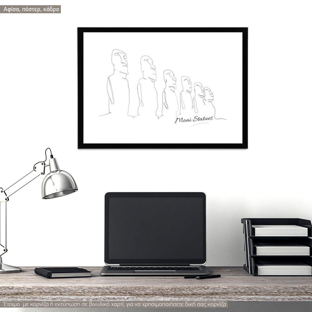 Cityscape line art Moai Statues, poster