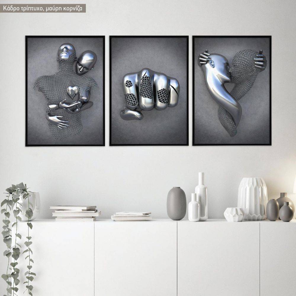 Stength 3d grayscale, three panels poster