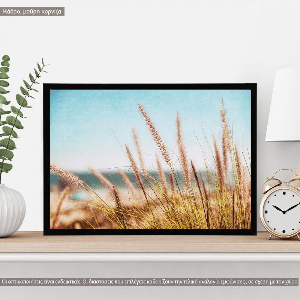 Dried reeds, turquoise sea VI, poster