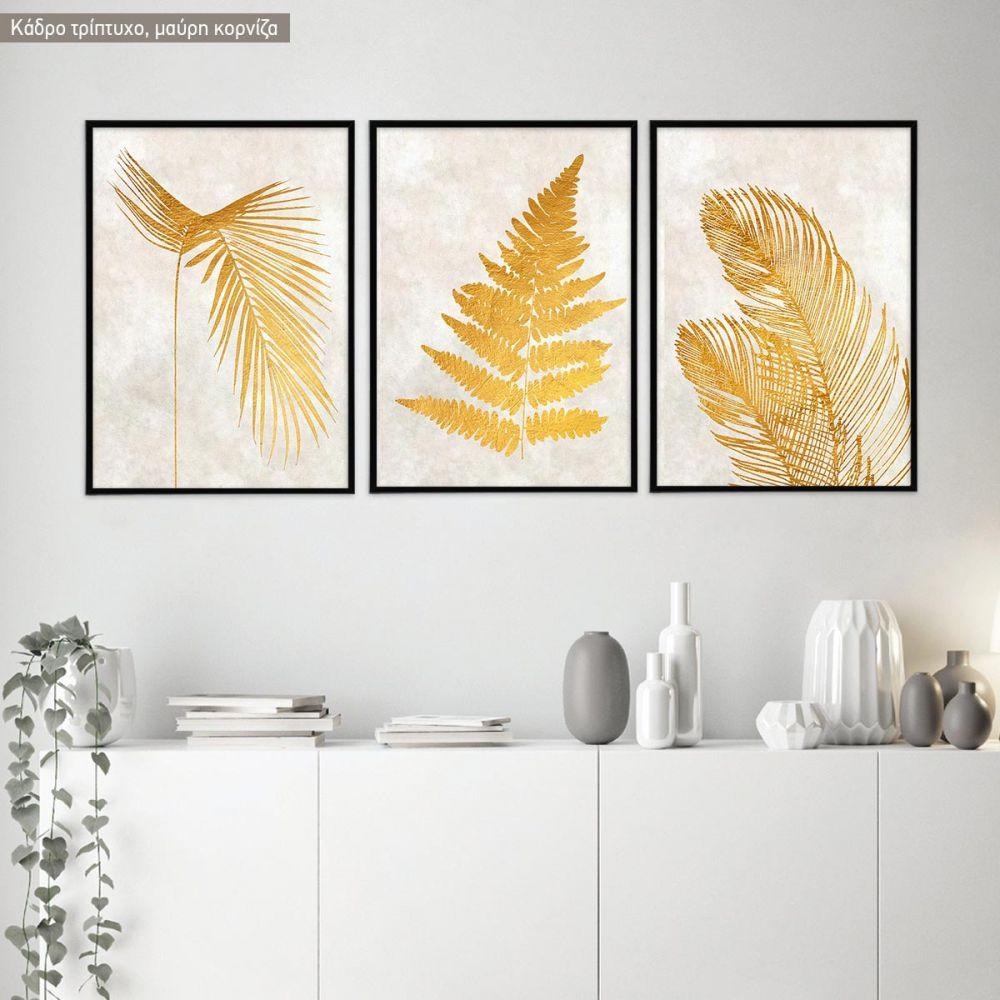 Leaves in gold, three panels poster