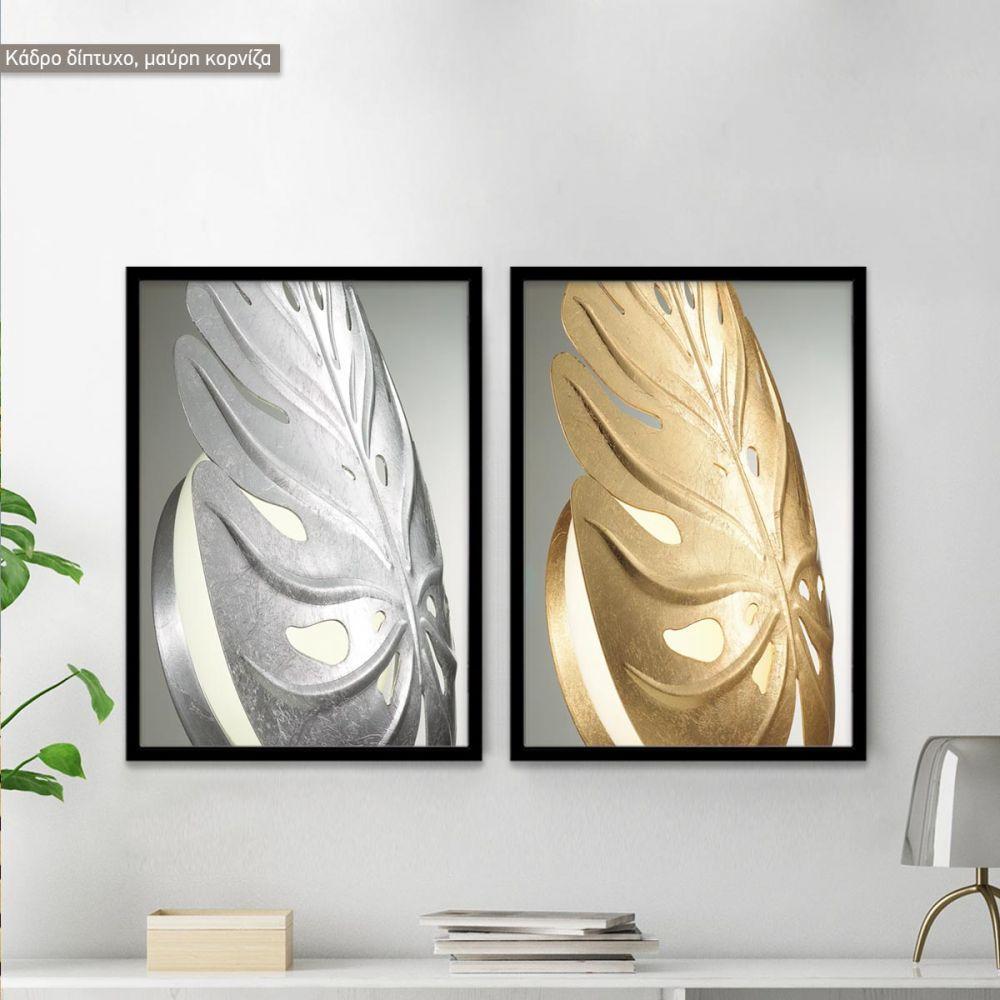 Precious metals in leaf shape, two panels poster